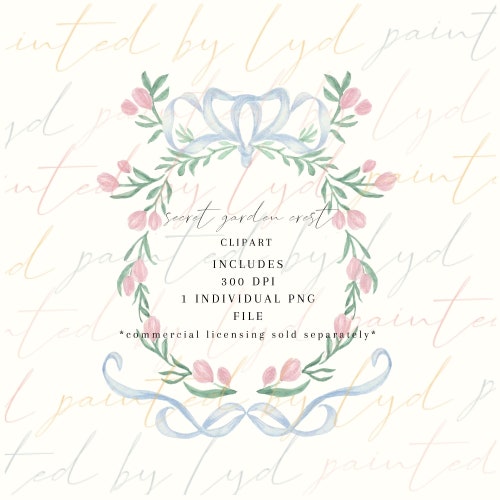 Adley Crest Pink Blue Hand-painted Watercolor PNG - Etsy