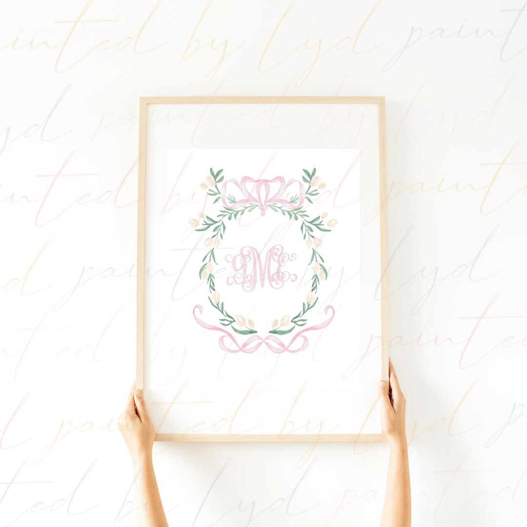 Secret Garden Monogram Crest Watercolor Wall Print (optional Monogram ...