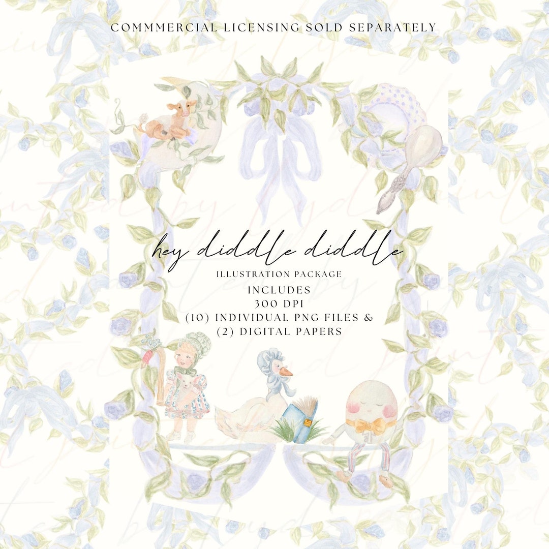 Hey Diddle Diddle - Digital Watercolor Illustration Package - Etsy
