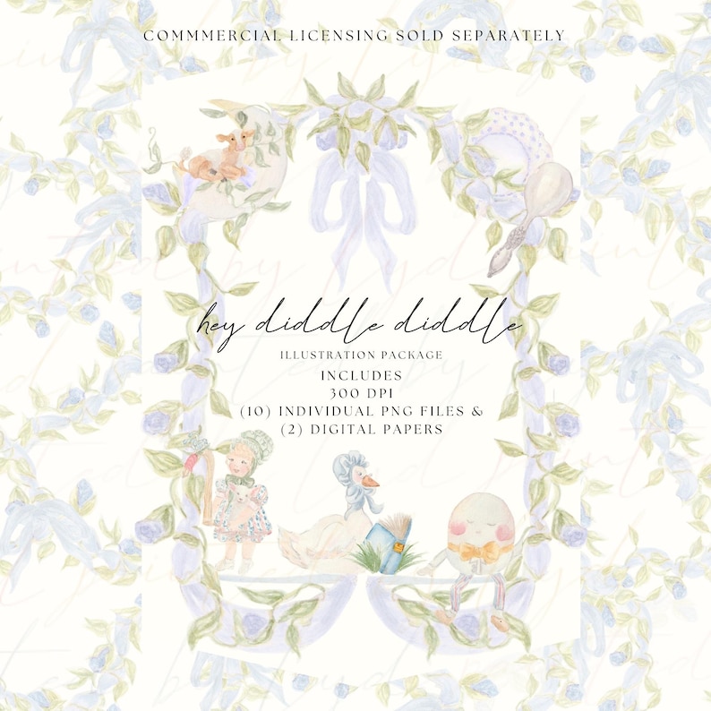 Hey Diddle Diddle - Digital Watercolor Illustration Package - Etsy