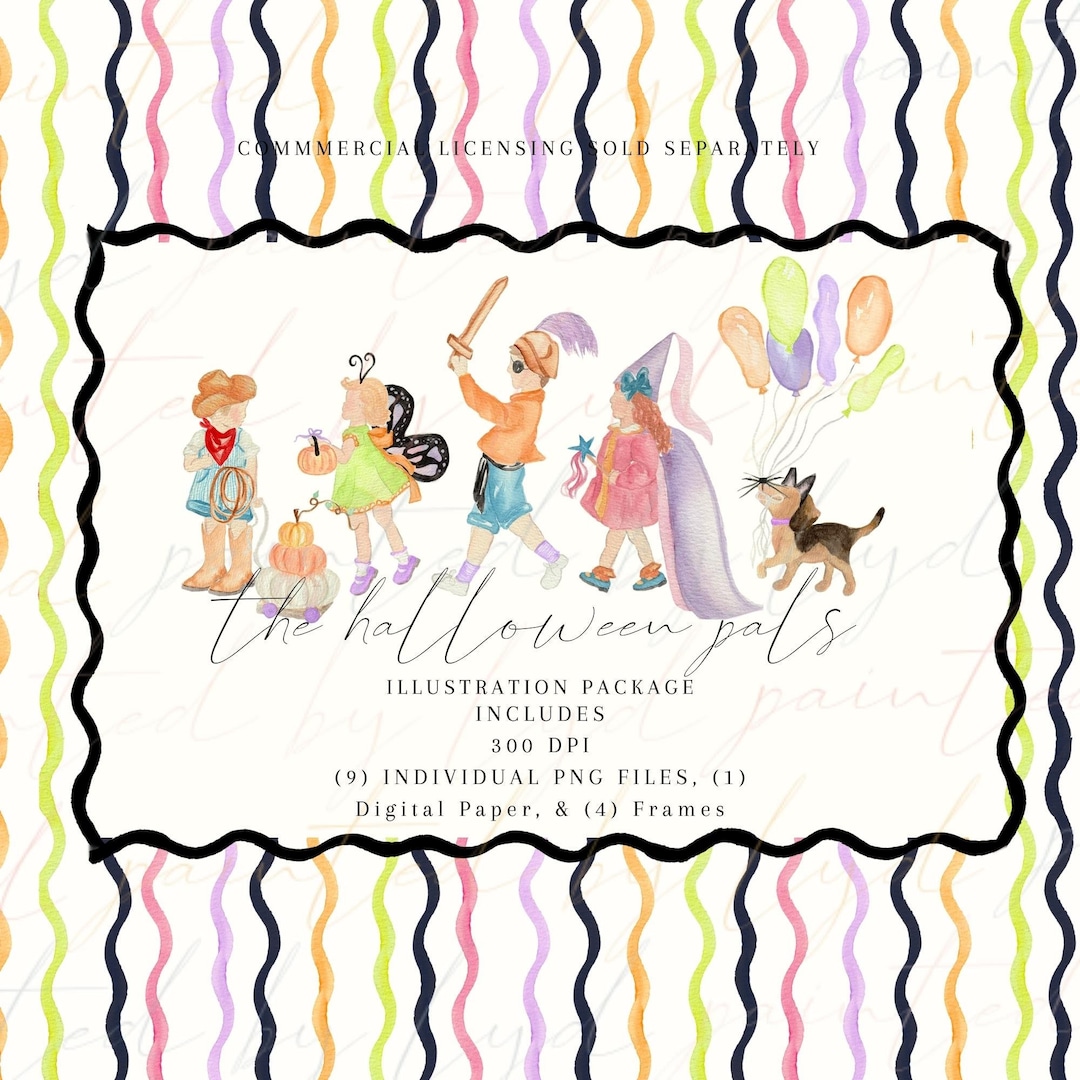 The Halloween Pals - Digital Watercolor Illustration Package - Etsy