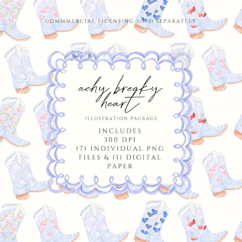 Achy Breaky Heart- Digital Watercolor Illustration Package - Etsy