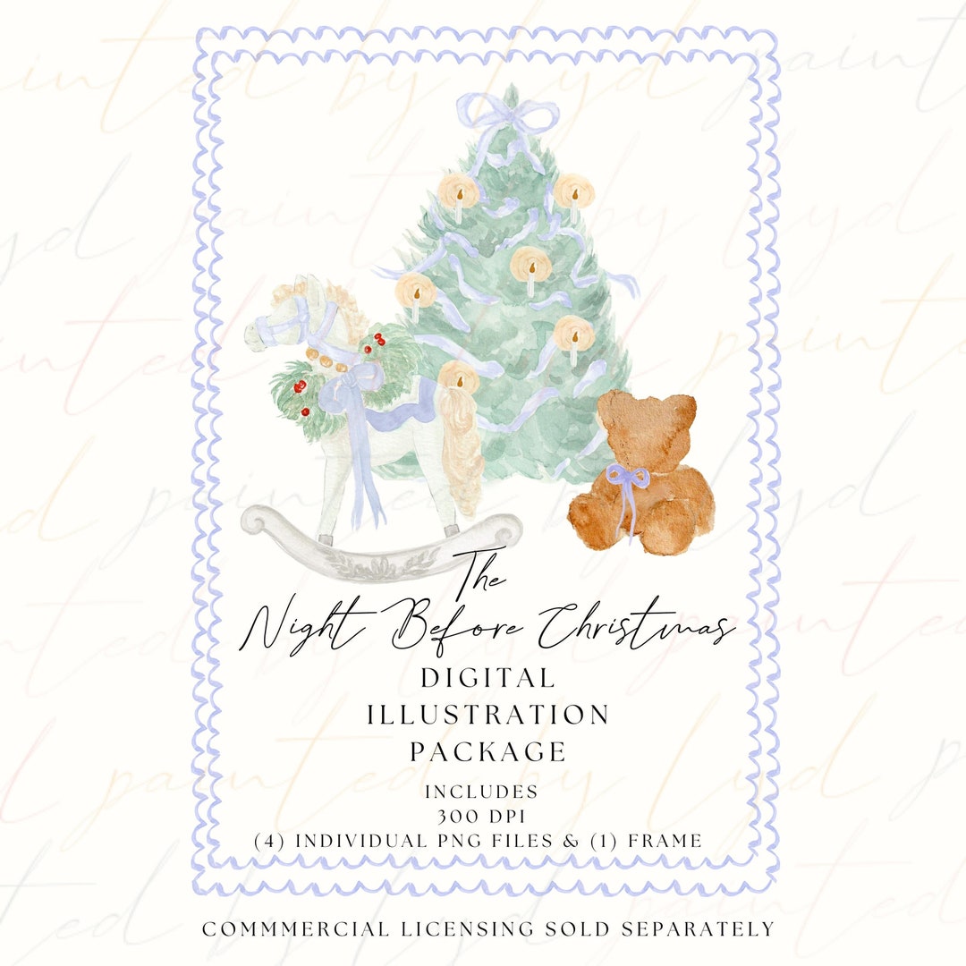 The Night Before Christmas- Digital Watercolor Illustration Package - Etsy