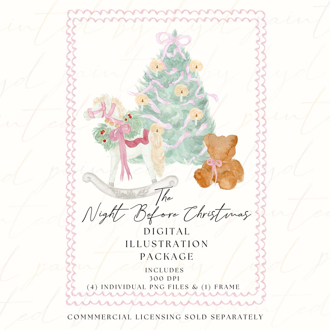 The Night Before Christmas- Digital Watercolor Illustration Package - Etsy
