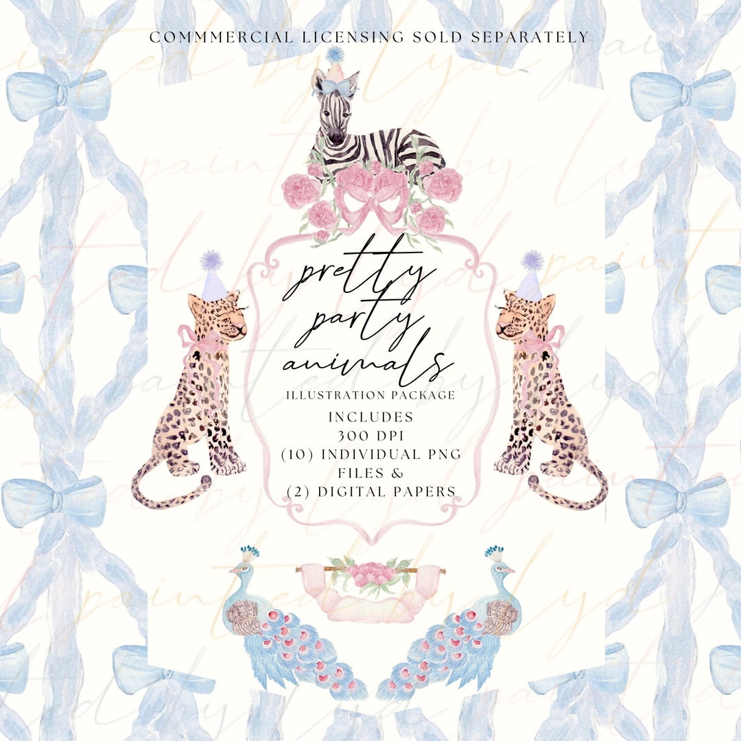 Pretty Party Animals- Digital Watercolor Illustration Package - Boy ...