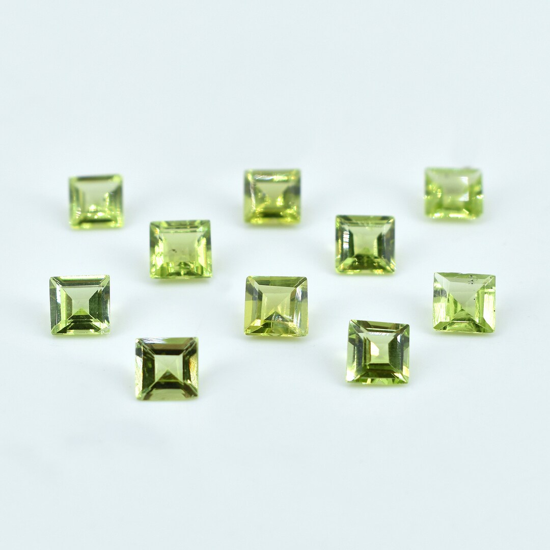 Peridot Gemstone, Peridot Faceted Square Shape Gemstone, 12 Pieces Lot ...