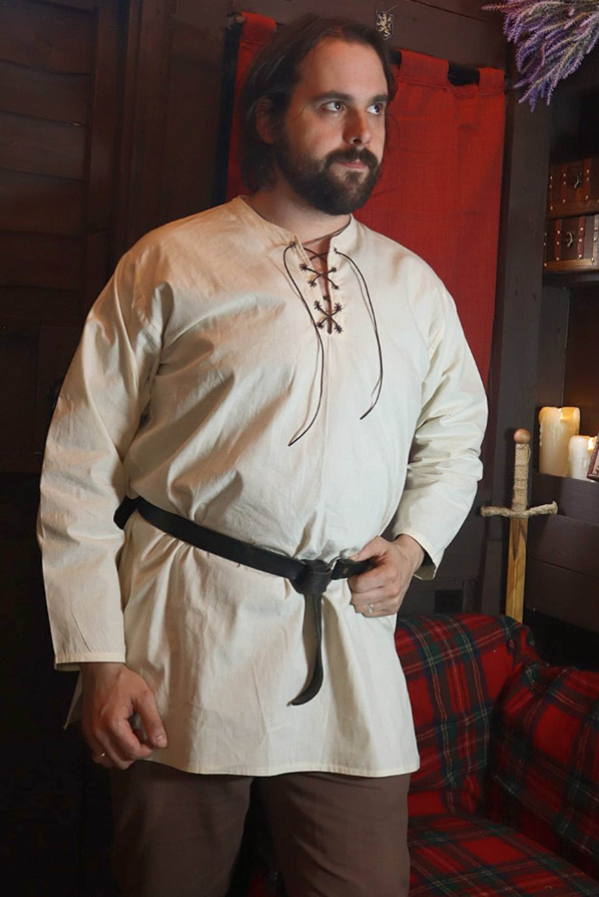Medieval and Fantasy Shirt, Unisex, Natural Fabric With Leather Lace Up ...