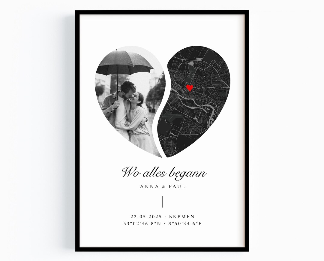Where It All Began Poster Coordinates Image Anniversary Gift for Him ...