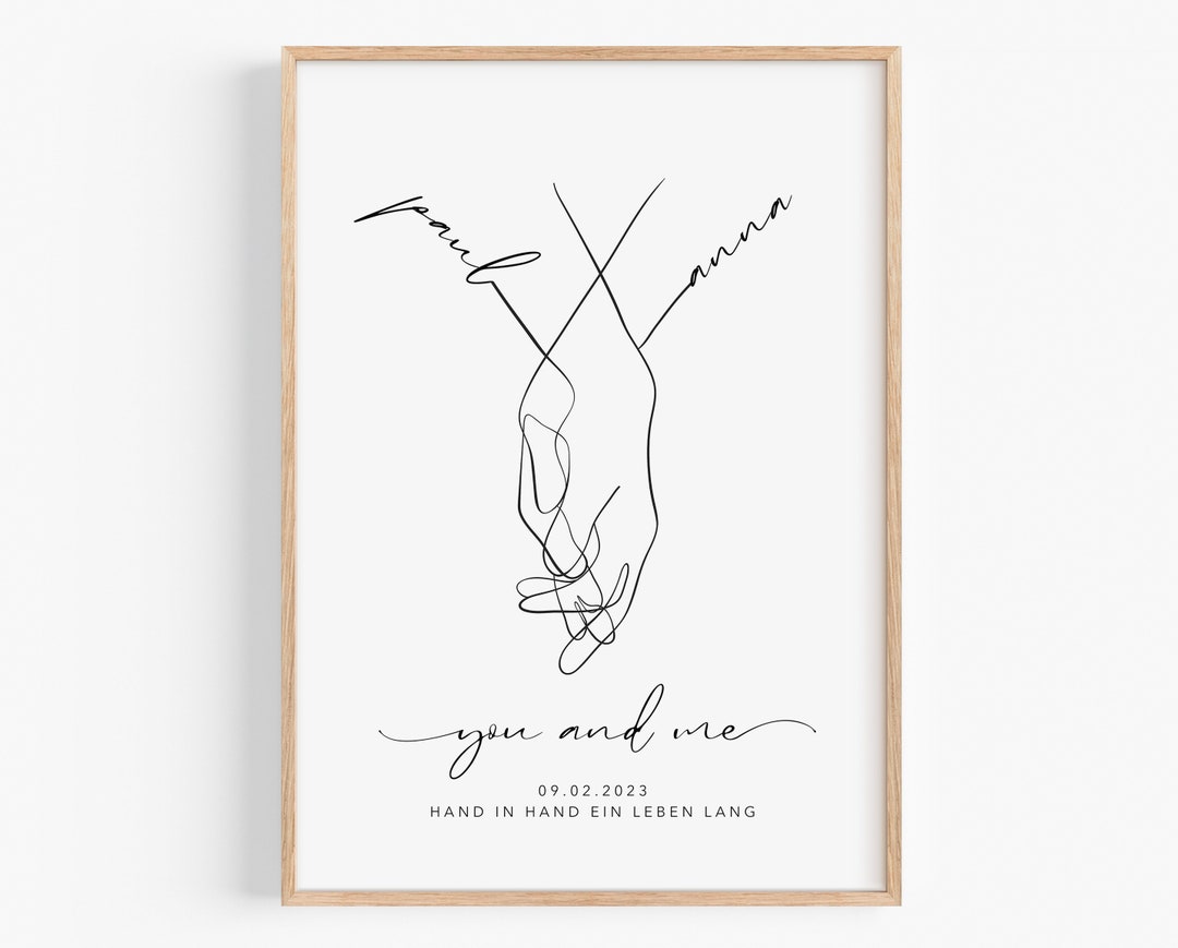 Hochzeitsgeschenk personalisiert mit Namen Datum | Hochzeitsbild Hand ...