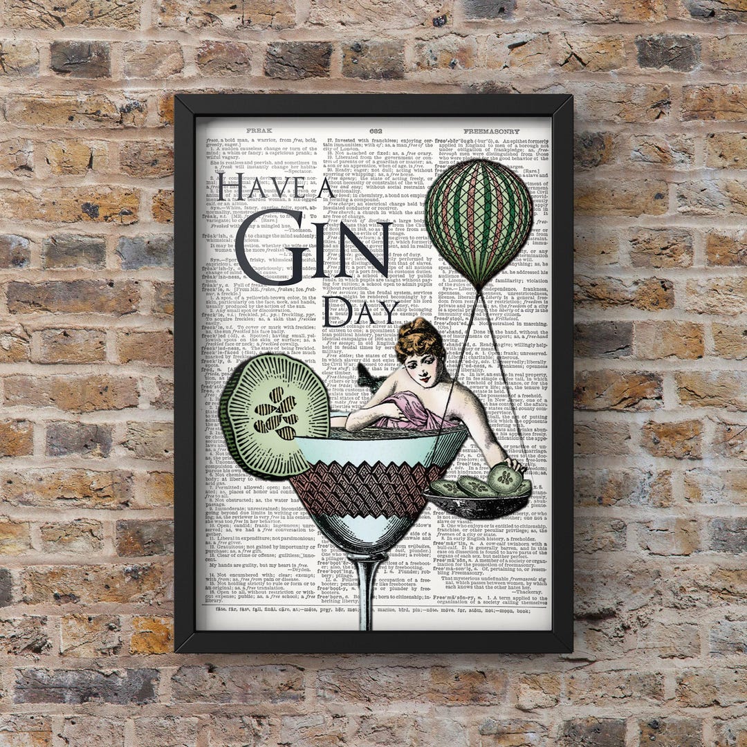 Gin Print: Quirky Vintage Bar and Kitchen Art |vintage Bar Kitchen ...