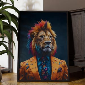 Punk Lion Portrait | Altered Vintage Punk Lion Portrait Wall Art Quirky ...