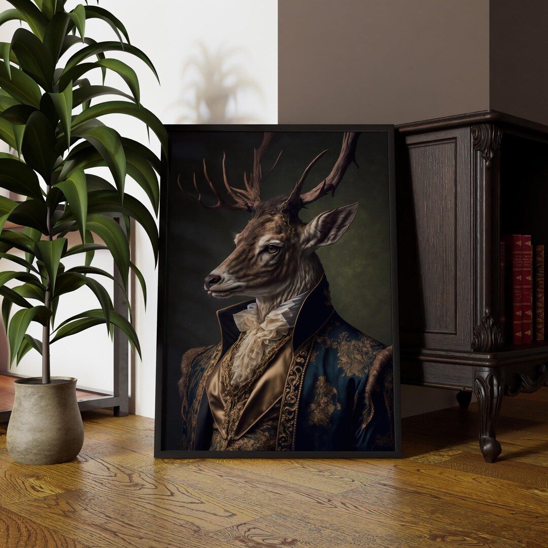 Renaissance Stag Wall Art Print | Altered Animal Portrait Wall Art ...