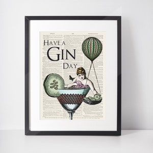Have a Gin Day, Gin Print, Vintage Paper, Vintage Illustration, Kitchen ...
