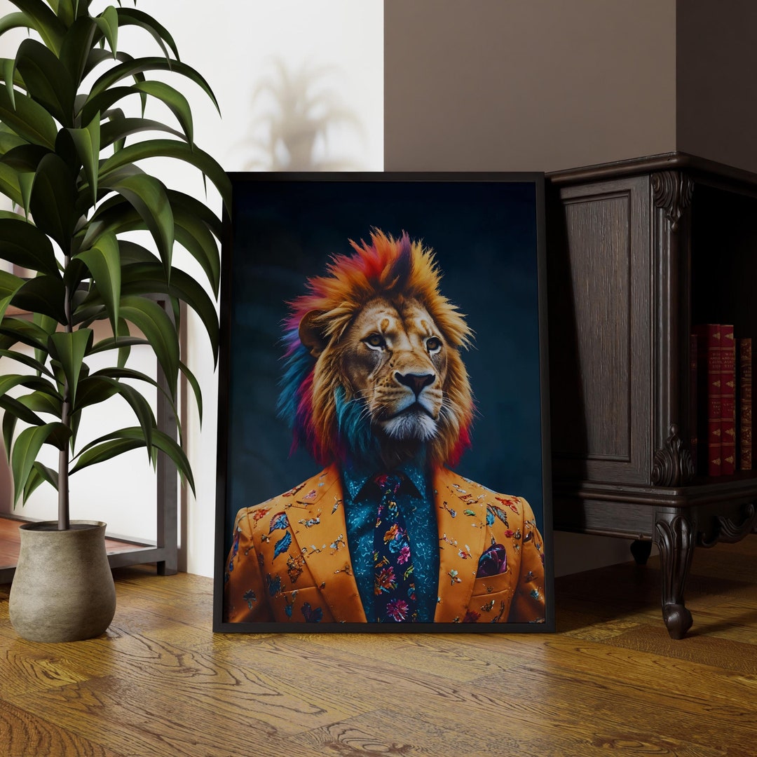 Punk Lion Portrait | Altered Vintage Punk Lion Portrait Wall Art Quirky ...