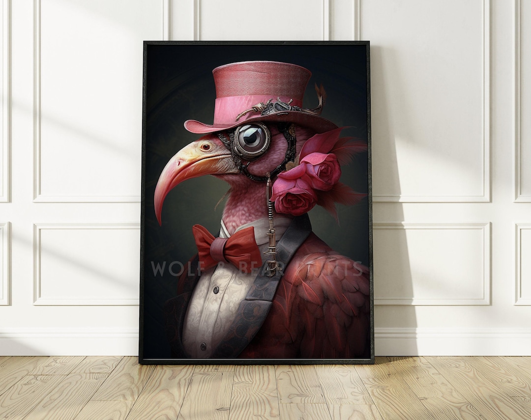 Steampunk Flamingo Wall Art: Bold Pink Animal Print - Etsy