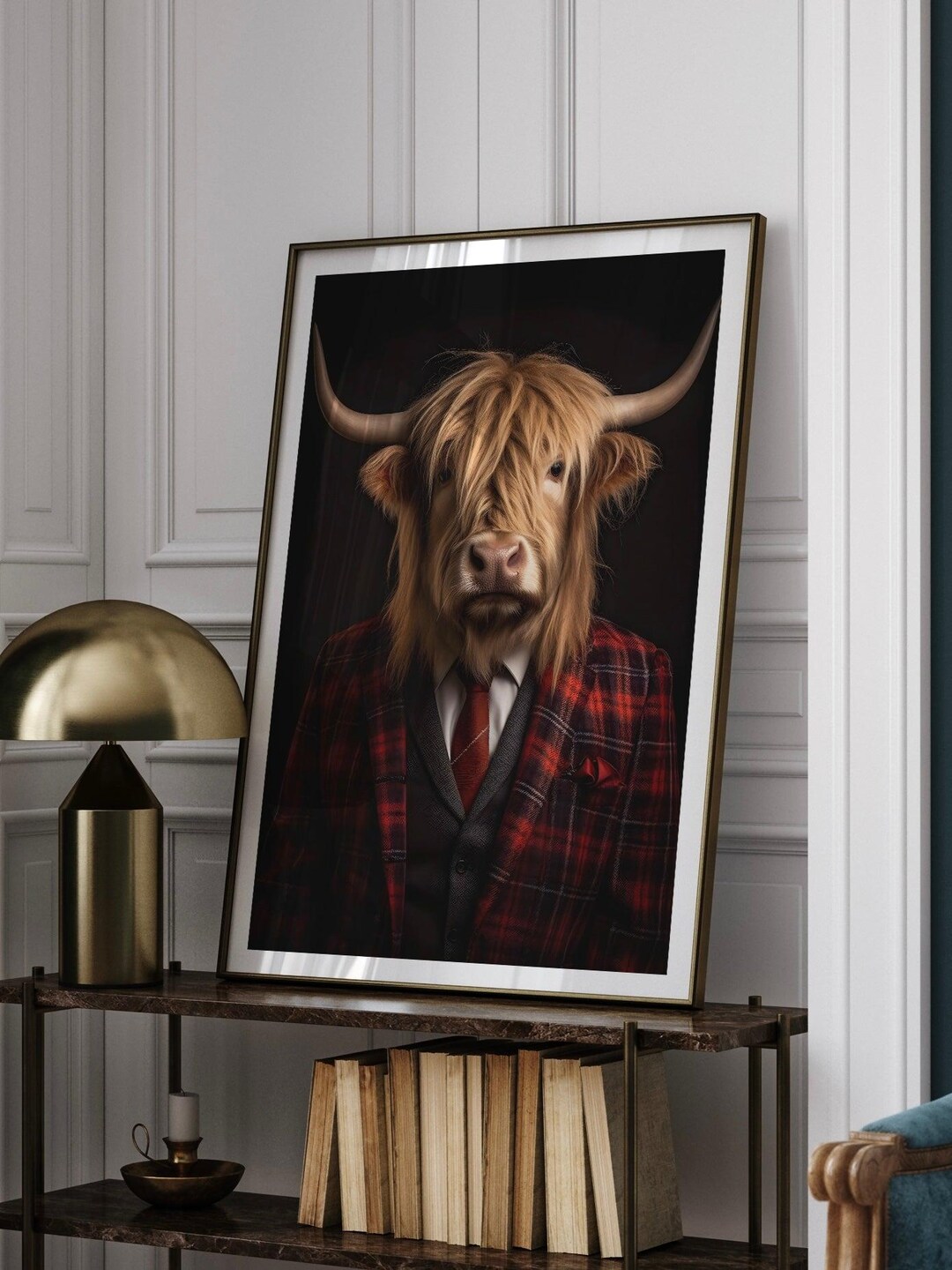Dapper Highland Cow Wall Art - Scottish Rustic Print | Surreal Art ...