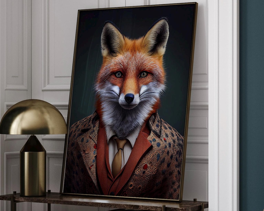 Vintage Fox Portrait Print - Dapper Suit, Whimsical Wall Art | Surreal ...