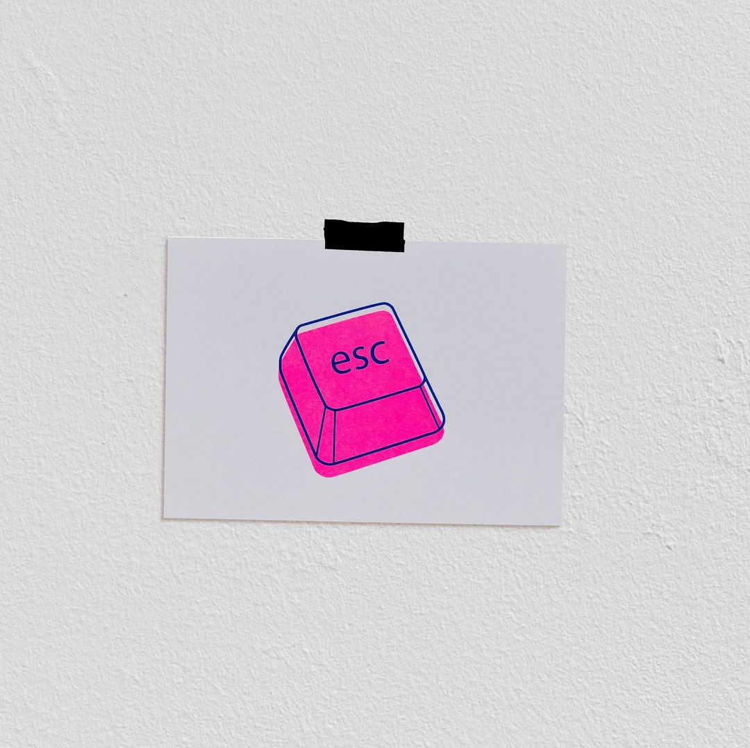 Screen Printing Esc Button, Neon Pink Art Print, Home Office Desk ...