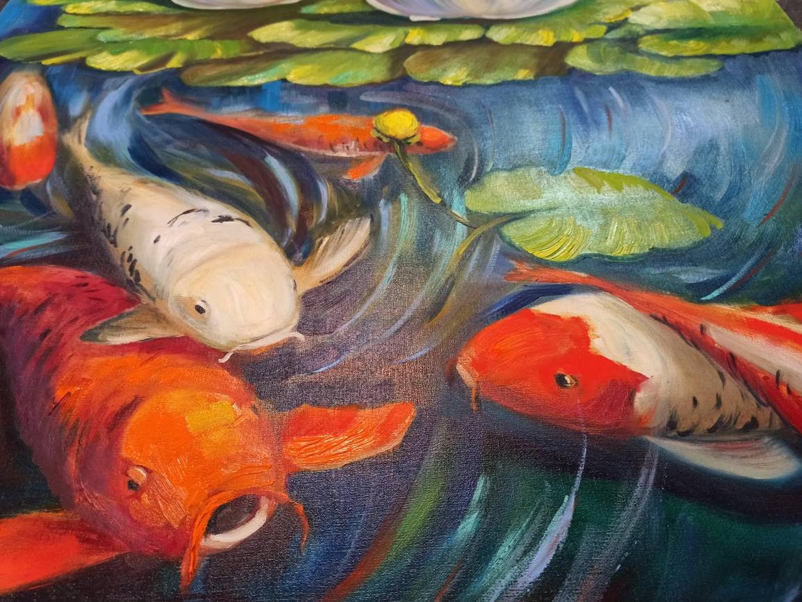 Koi Pond Koi Fish Original Painting Water Lilies Original | Etsy