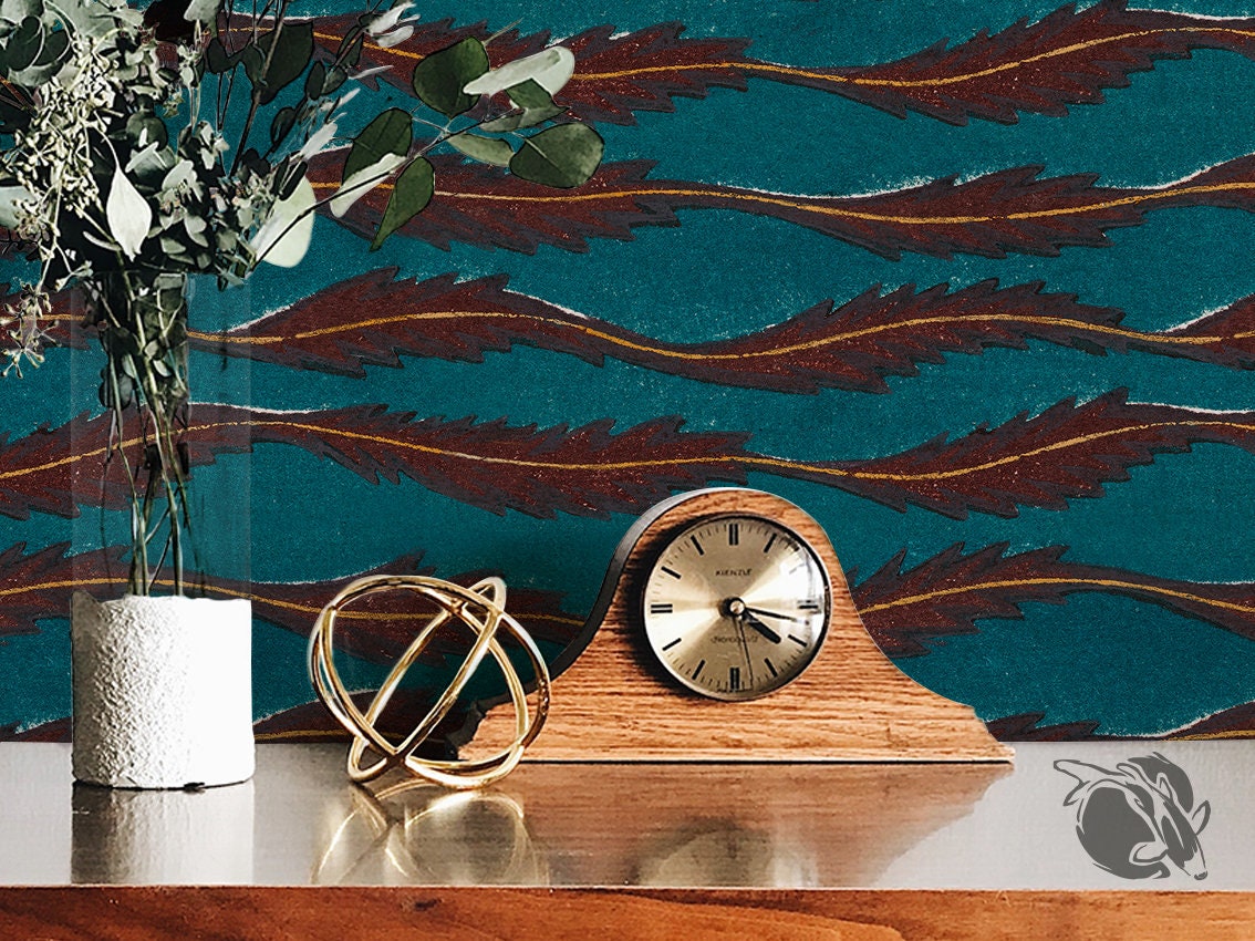 Dark Turquoise Autumn Oak Leaves 20b Wallpaper Removable - Etsy