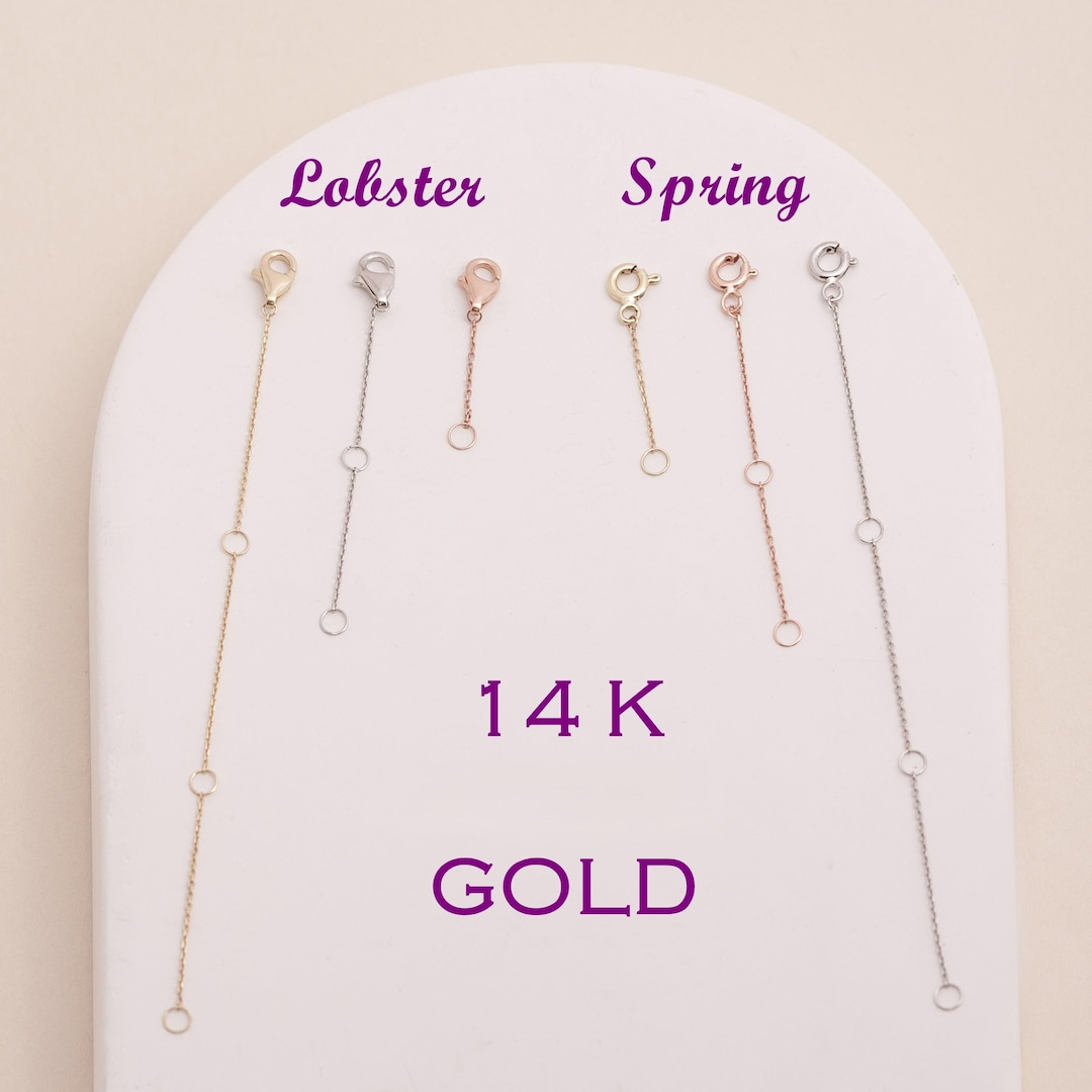 14K Gold Necklace & Bracelet Extender Chain, Lobster-spring Gold ...
