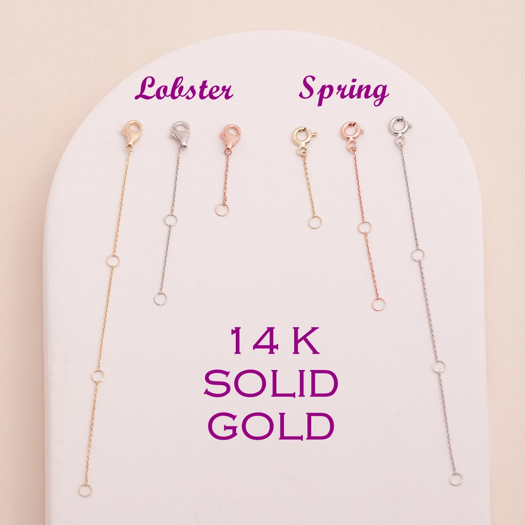 14K Solid Gold Necklace & Bracelet Extender Chain, Lobster - Spring ...