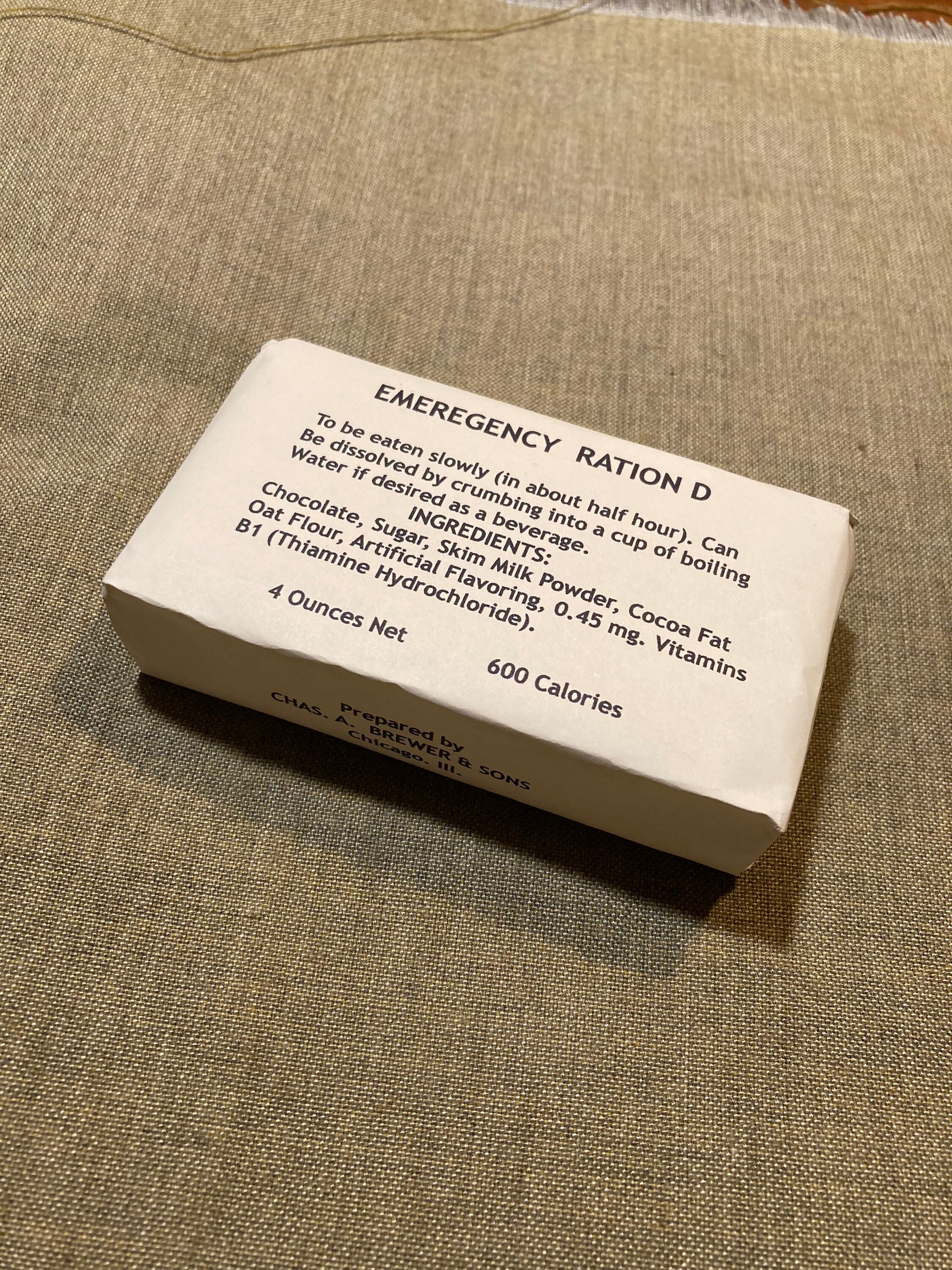 WWII US Marine Corps Army Early Pattern 1940 Ration D Bar Chocolate ...