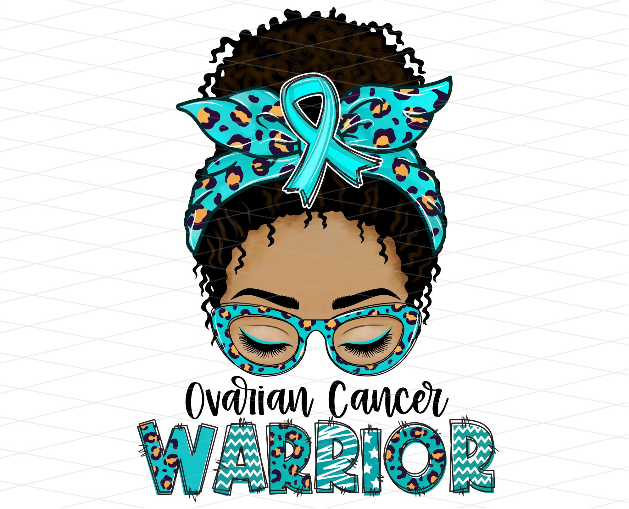 Ovarian Cancer Warrior Afro Messy Bun Png Ovarian Cancer - Etsy