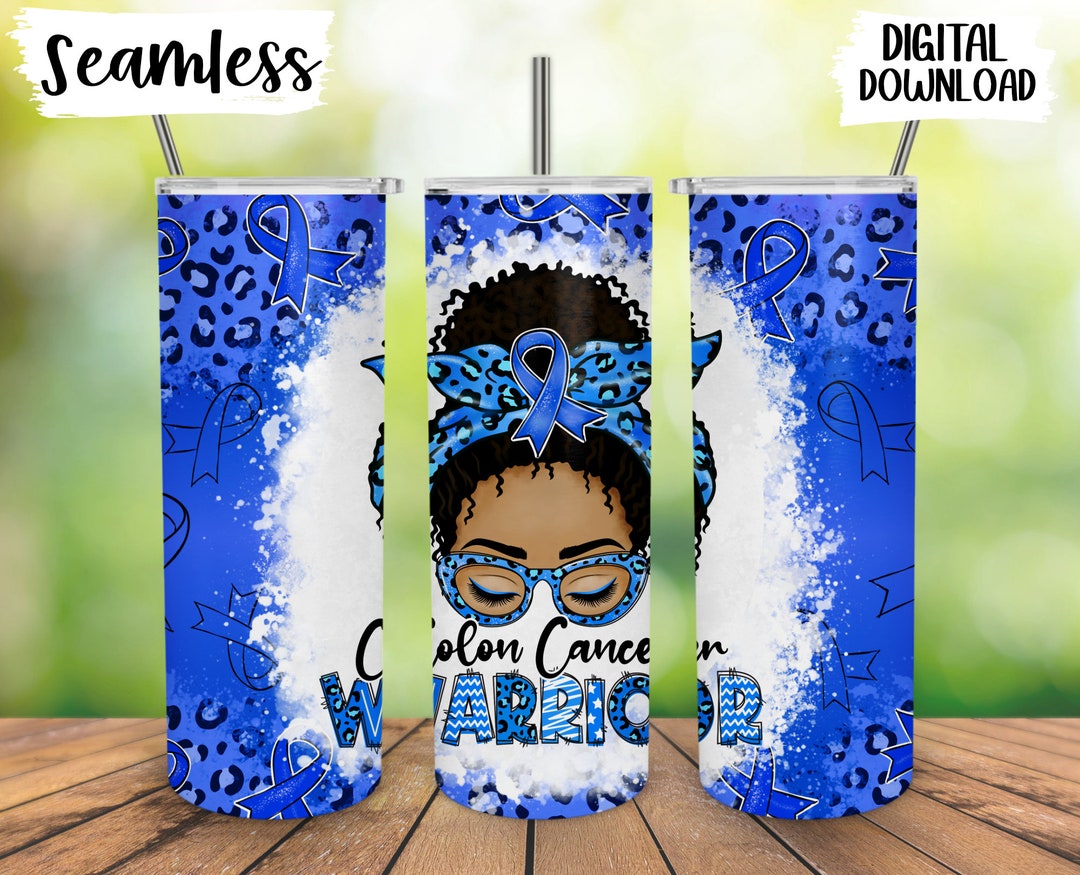 Colon Cancer Warrior Afro Messy Bun Tumbler Png, Colon Cancer Awareness ...