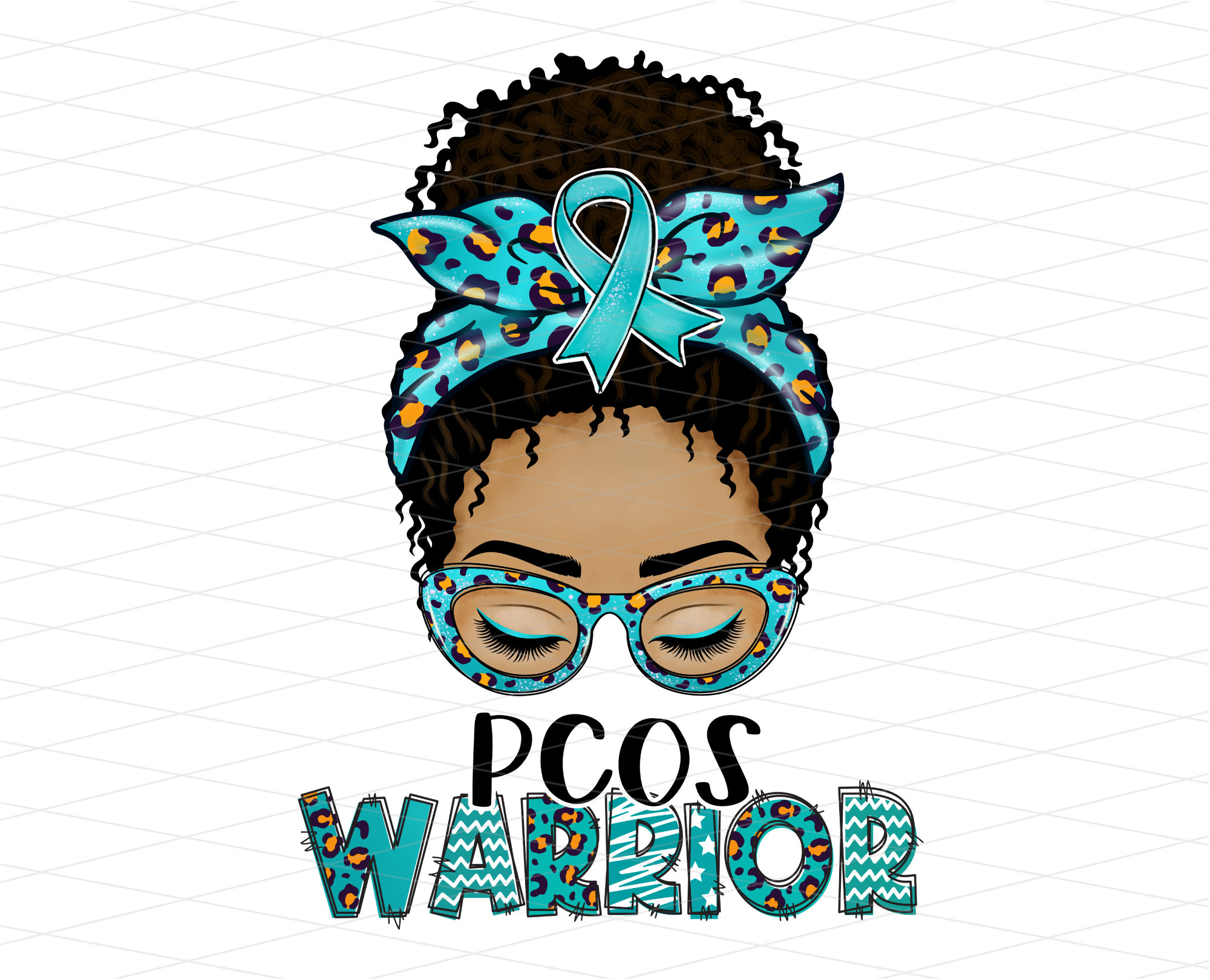 PCOS Warrior Afro Messy Bun Png, Polycystic Ovary Syndrome Awareness ...