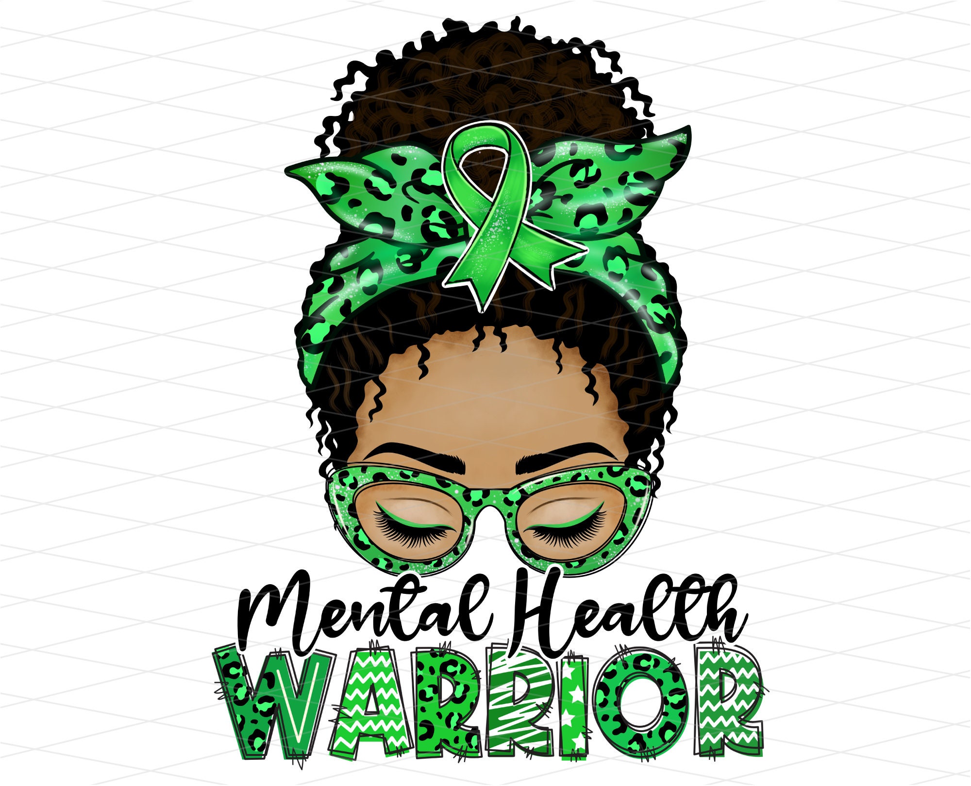 Mental Health Warrior Afro Messy Bun Png Mental Health - Etsy