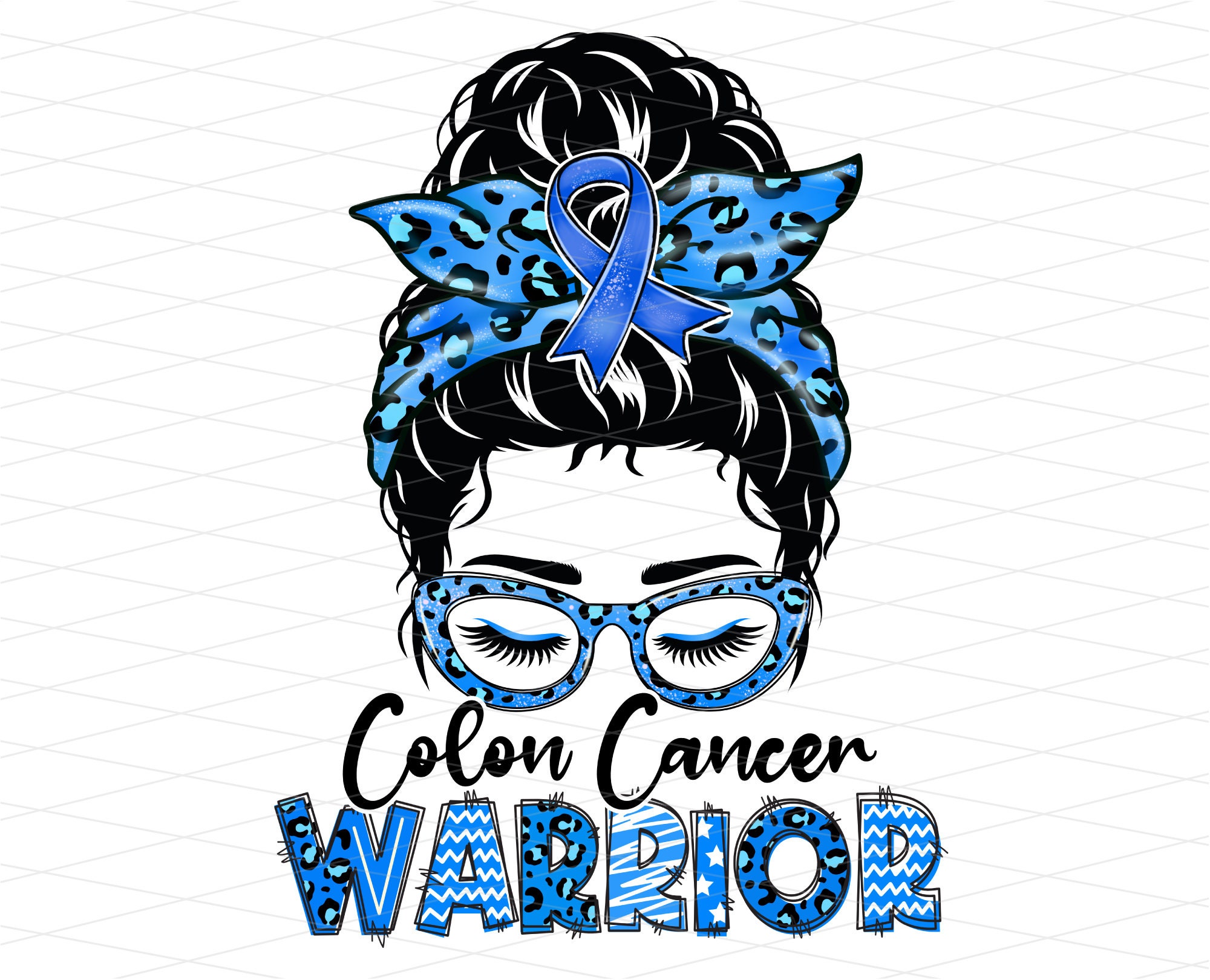 Colon Cancer Warrior Messy Bun Png Colon Cancer Awareness - Etsy