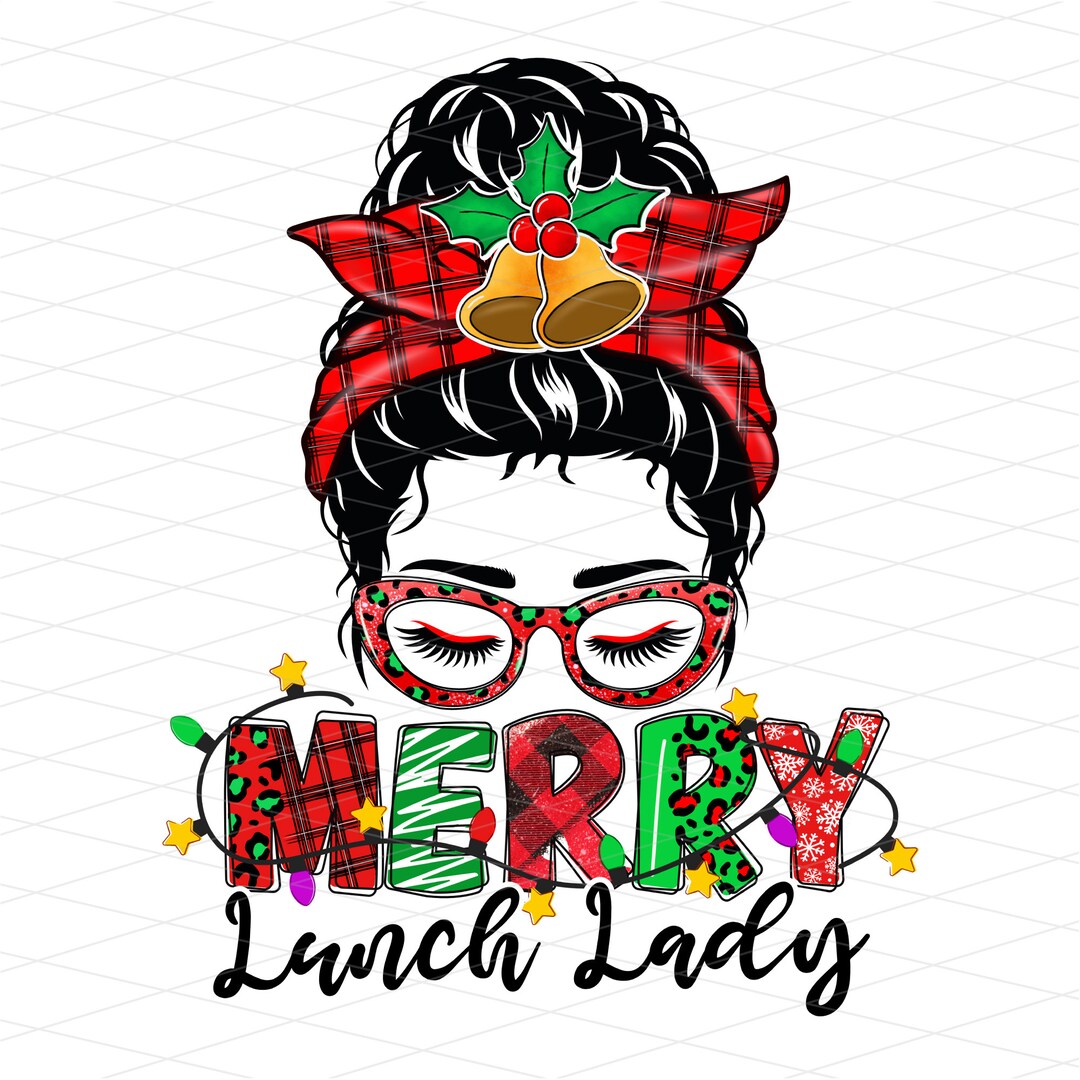 Merry Lunch Lady Messy Bun Png, Christmas Messy Bun Png, Buffalo Plaid ...