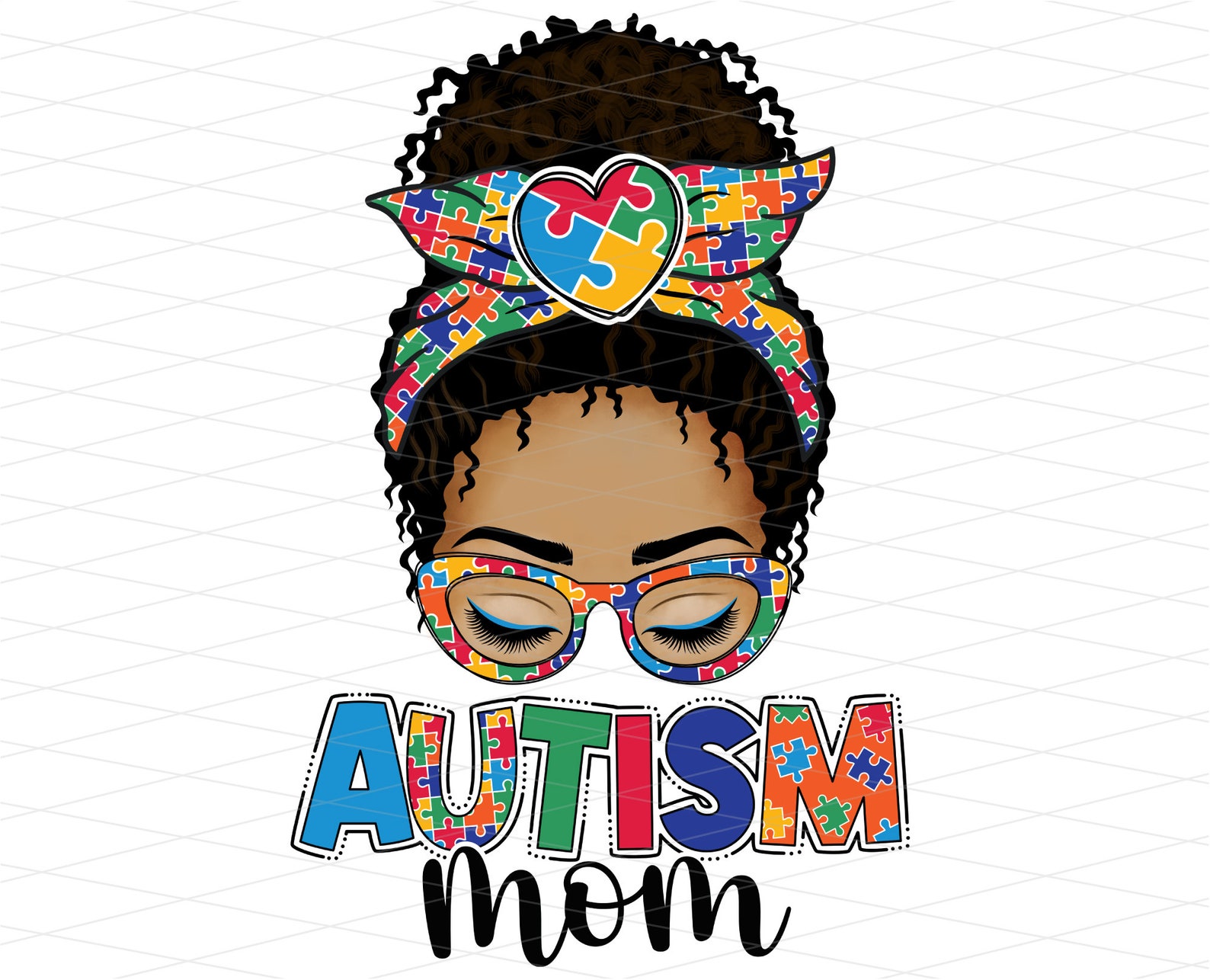 Autism Mom Afro Messy Bun Png, Autism Mom Sublimation, Autism Messy Bun ...