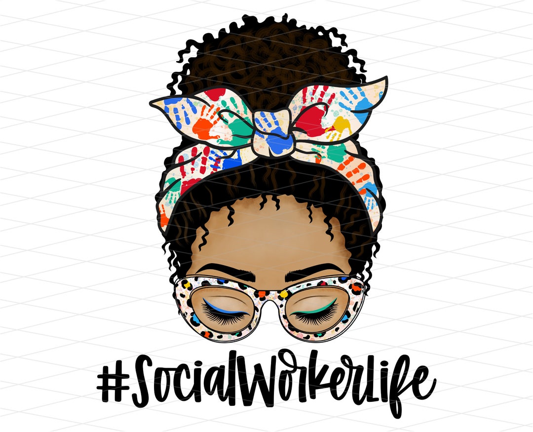 Social Worker Life Afro Messy Bun Png, Black Woman Social Worker Png ...