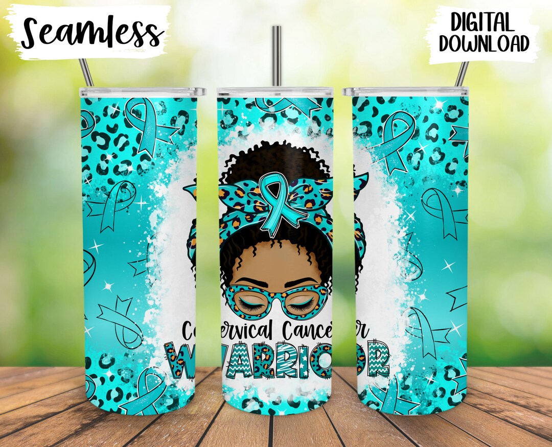 Cervical Cancer Warrior Afro Messy Bun Tumbler Png, Cervical Cancer ...