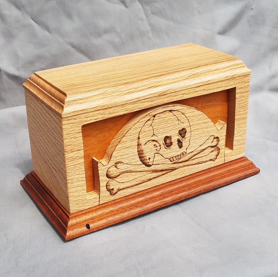 Cremation Urn Skull and Crossbones Death's Head Oak and Mahogany Wood ...
