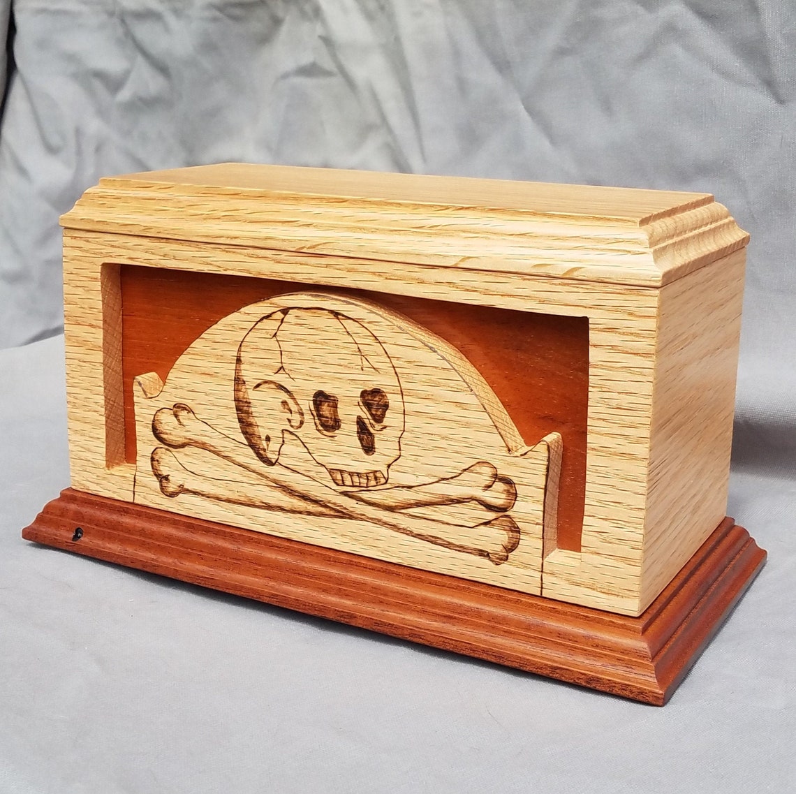 Cremation Urn Skull and Crossbones Death's Head Oak and Mahogany Wood ...