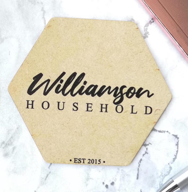 Personalised Wooden Coaster Set | Custom Family Couple Name Coasters ...