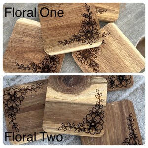 Floral Sunflower Engraved Coaster Set | Rustic Wooden Coasters | Acacia ...