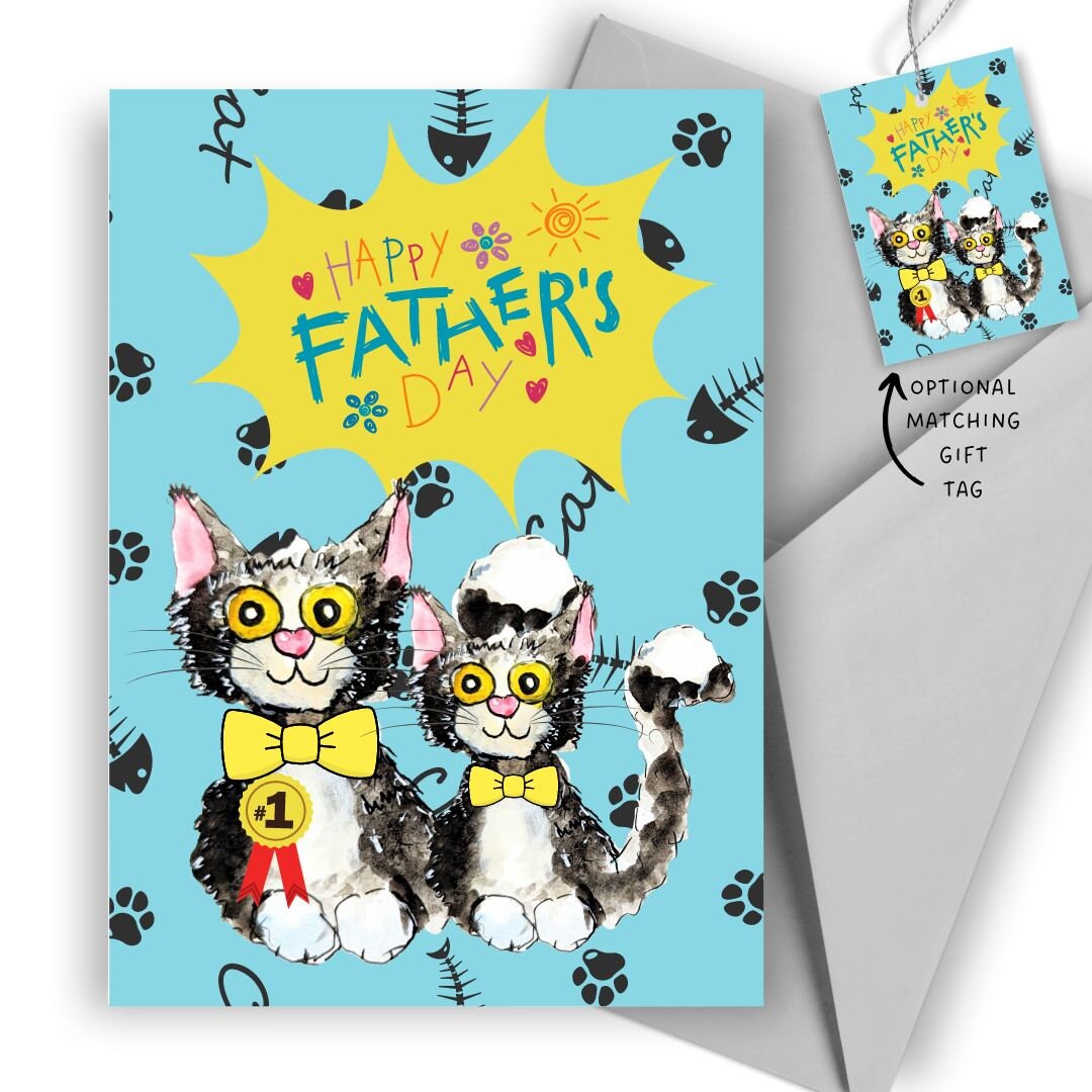 Fathers Day Card From Son, Cute Fathers Day Card for Cat Dad, Tuxedo ...