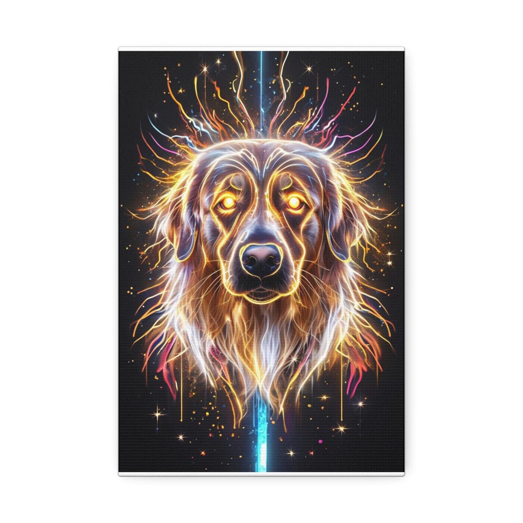 Golden Retriever Neon Canvas Wall Art Vibrant Dog Lover Home Decor Gift ...