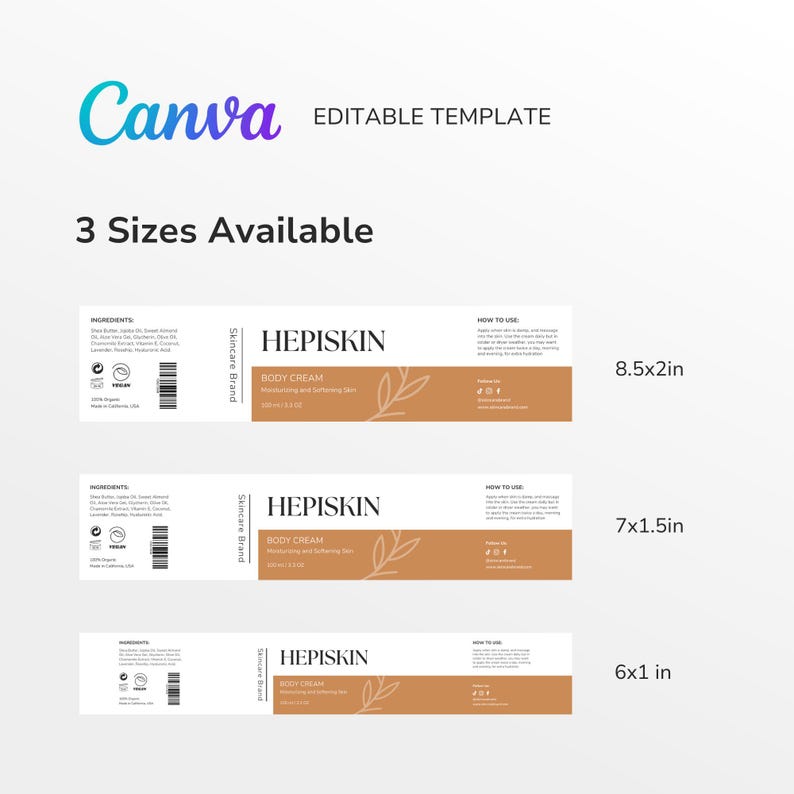 Rectangle Wraparound Label, Template Canva, Skincare Stickers, Body ...