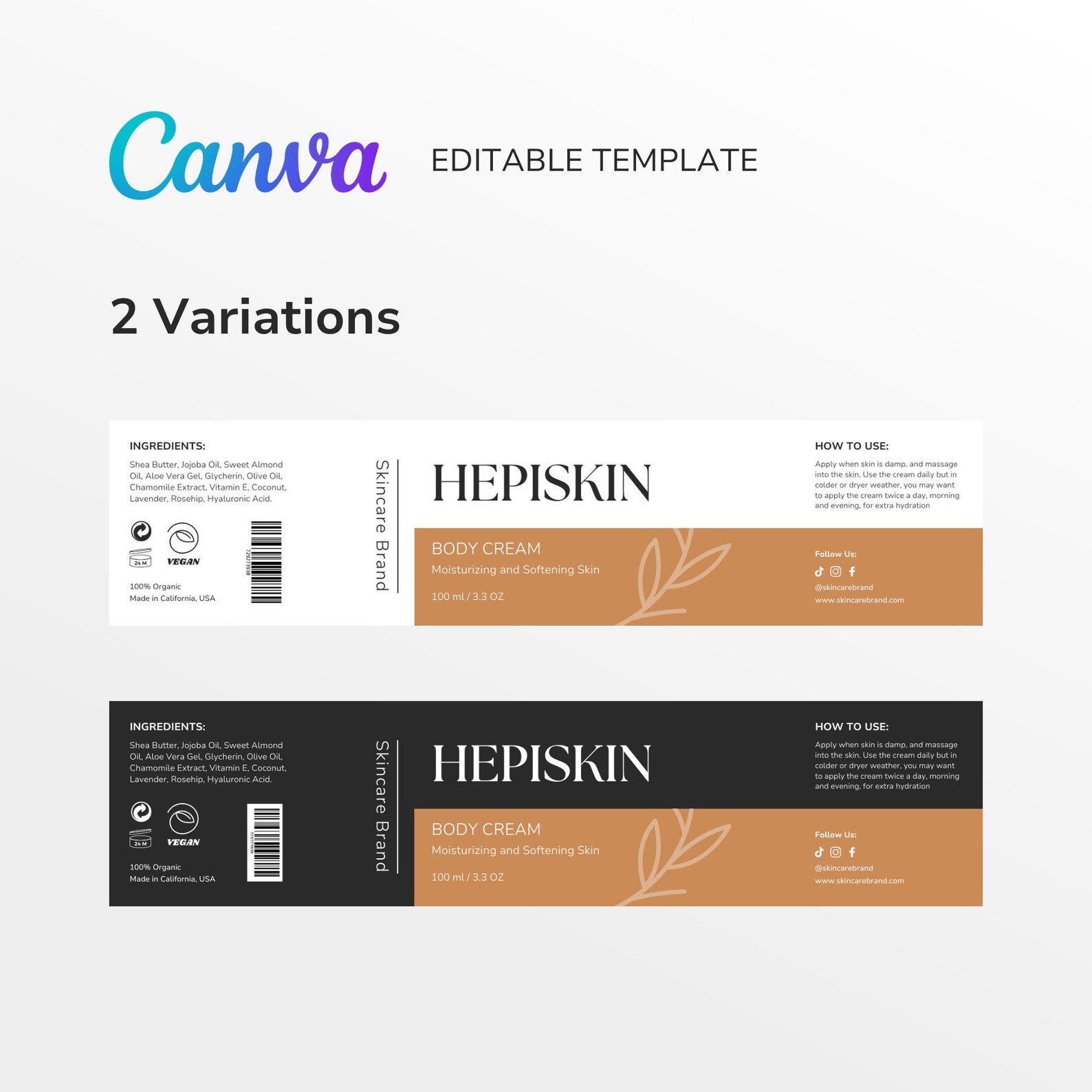 Wrap Around Label Template: Skincare Packaging (canva Editable) - Etsy
