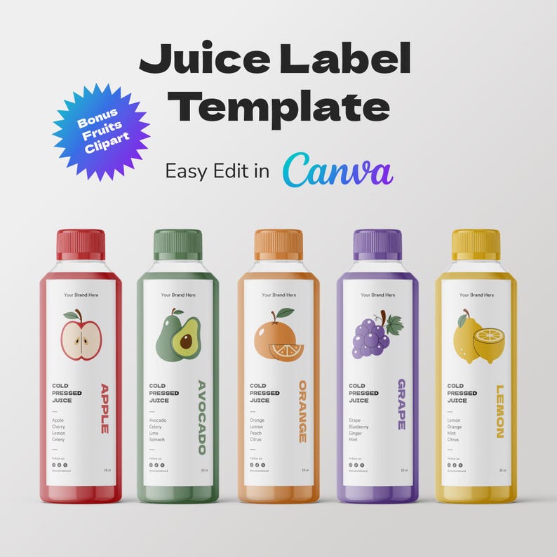 Juice Label Canva Template Design - Etsy