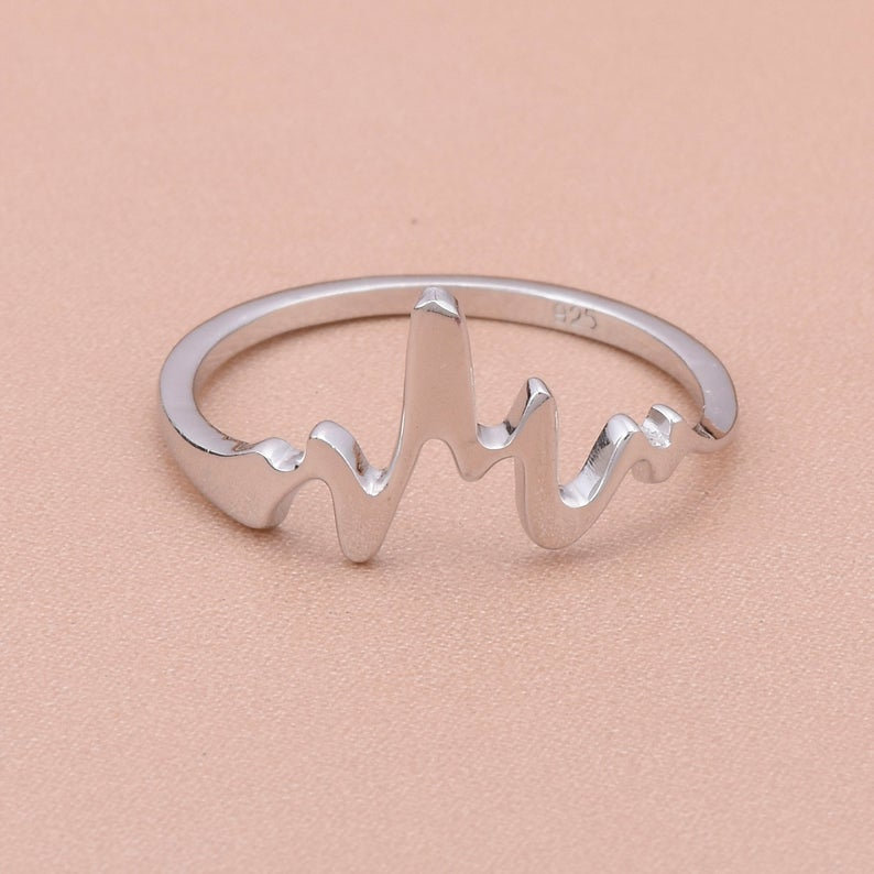 Heartbeat Ring Sterling Silver Heart Beat Ring Heart Rate - Etsy UK