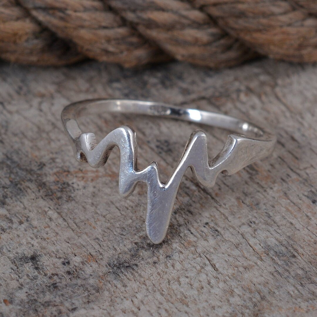 Heartbeat Ring Sterling Silver Heart Beat Ring Heart Rate - Etsy UK