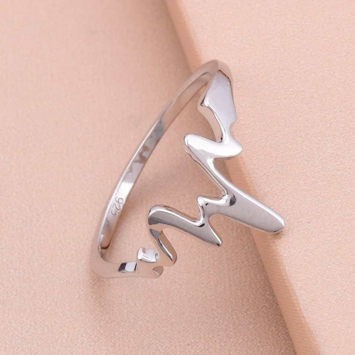 Heartbeat Ring Sterling Silver Heart beat ring Heart Rate | Etsy