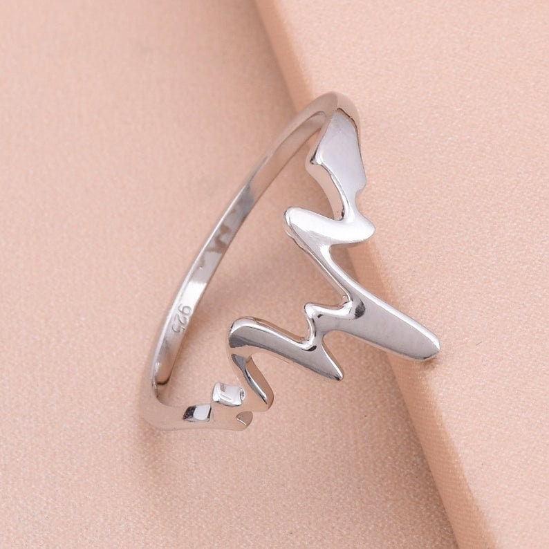 Heartbeat Ring Sterling Silver Heart beat ring Heart Rate | Etsy
