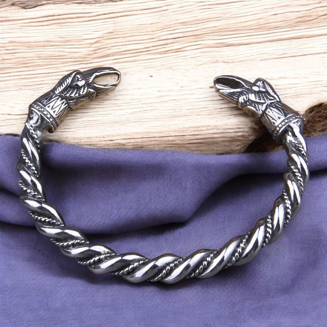Viking Norse Raven Bracelet Stainless Steel Wristband With Wooden Box ...